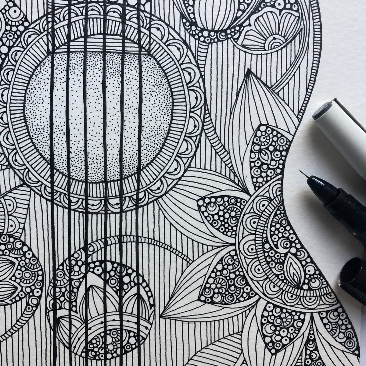 Original Guitar Pen and Ink Drawing - Rapidograph Doodle Art – Art Beat