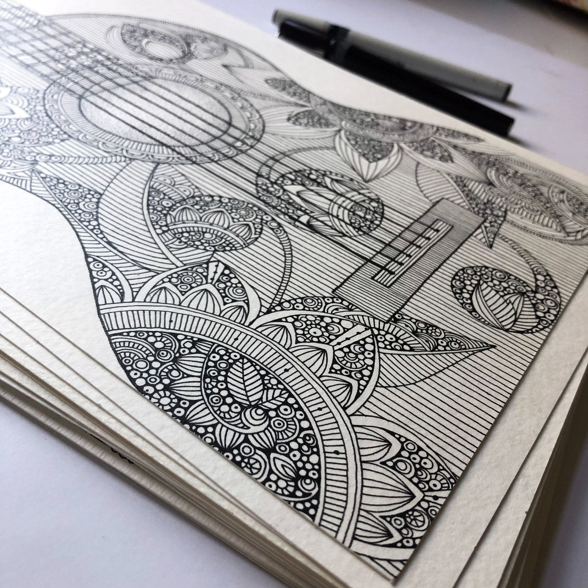 Original Guitar Pen and Ink Drawing - Rapidograph Doodle Art – Art Beat